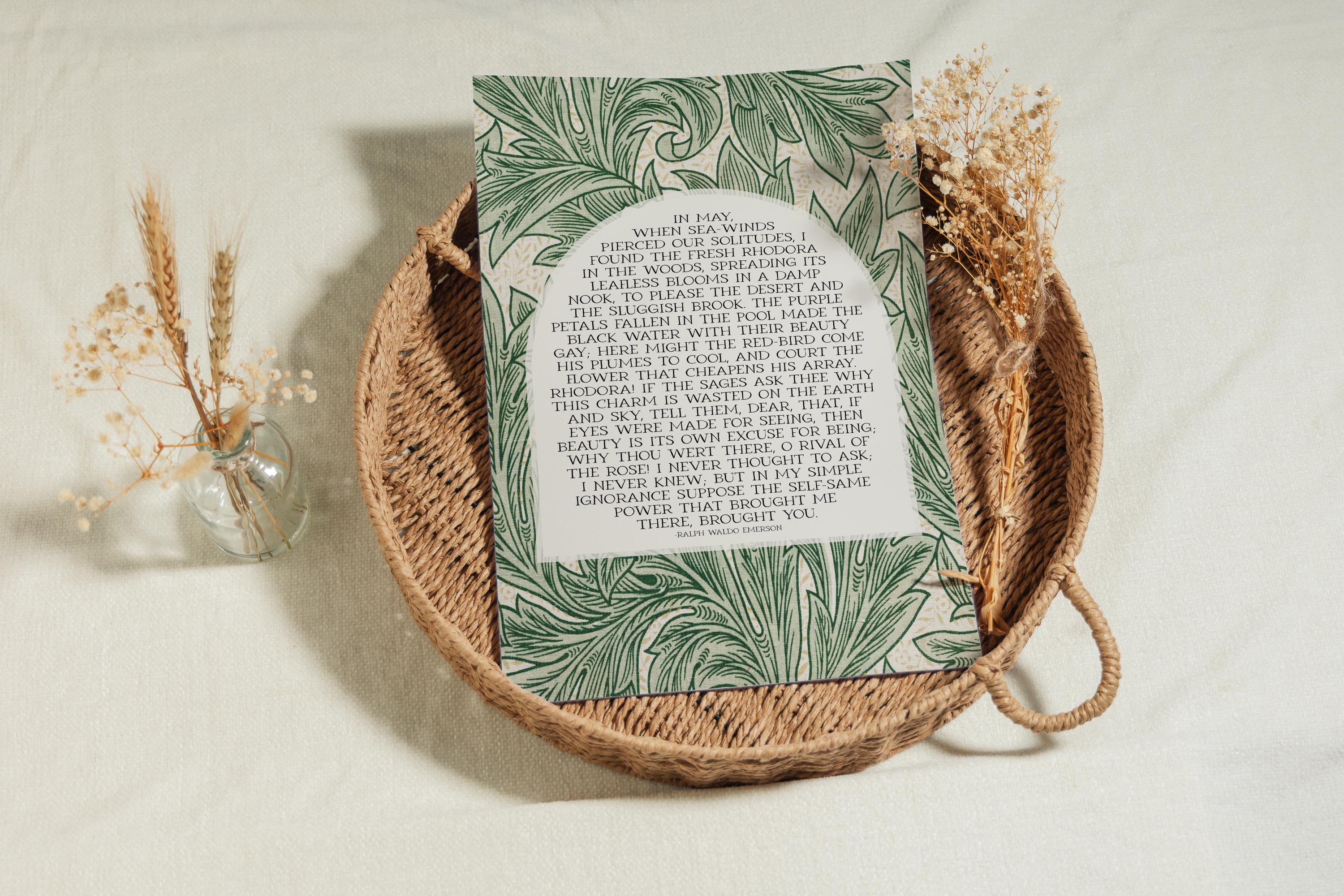 Rhodora Poem by Ralph Waldo Emerson | Poetry Wall Art | Green Floral ...