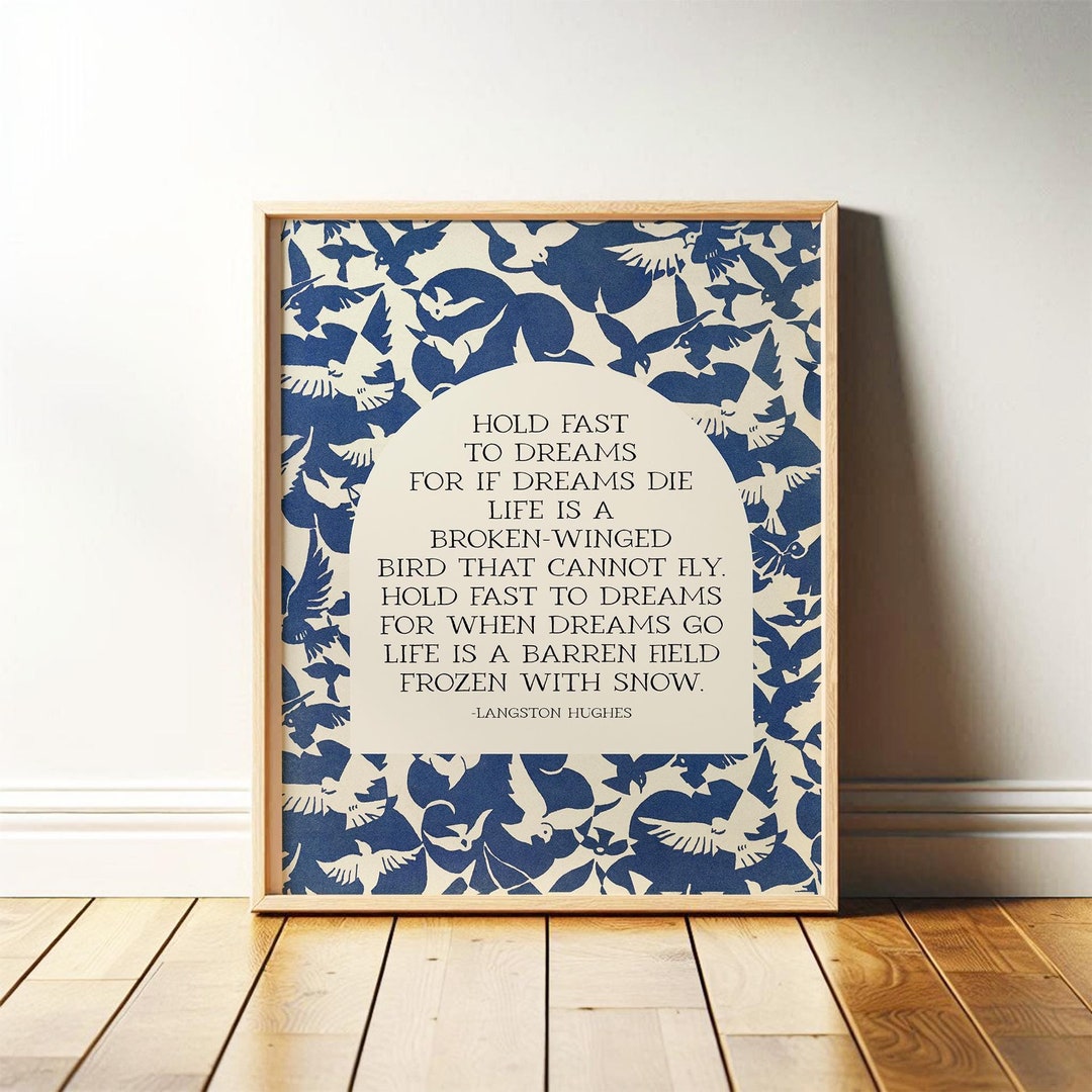 Langston Hughes Dreams Poem Blue and White Poetry Wall Art With Birds ...