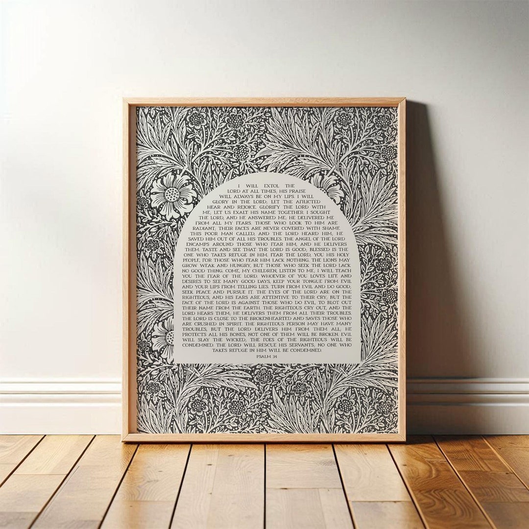 Psalm 34 Print | Christian Wall Art, Minimalist Vintage Floral Bible ...