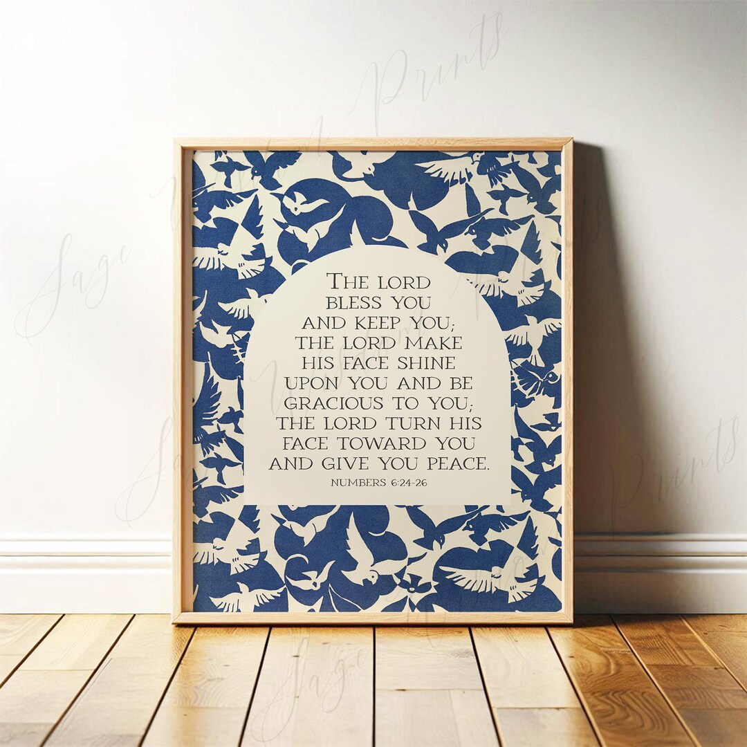 Benediction Print, Numbers 6:24-26 | Christian Wall Art, Blue & White ...
