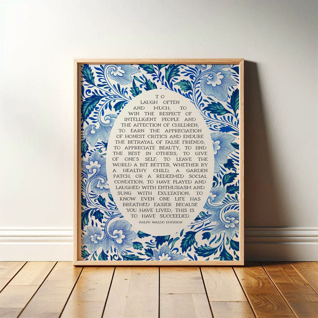 Success Quote, Ralph Waldo Emerson | Poetry Wall Art | Poem Print, Blue ...