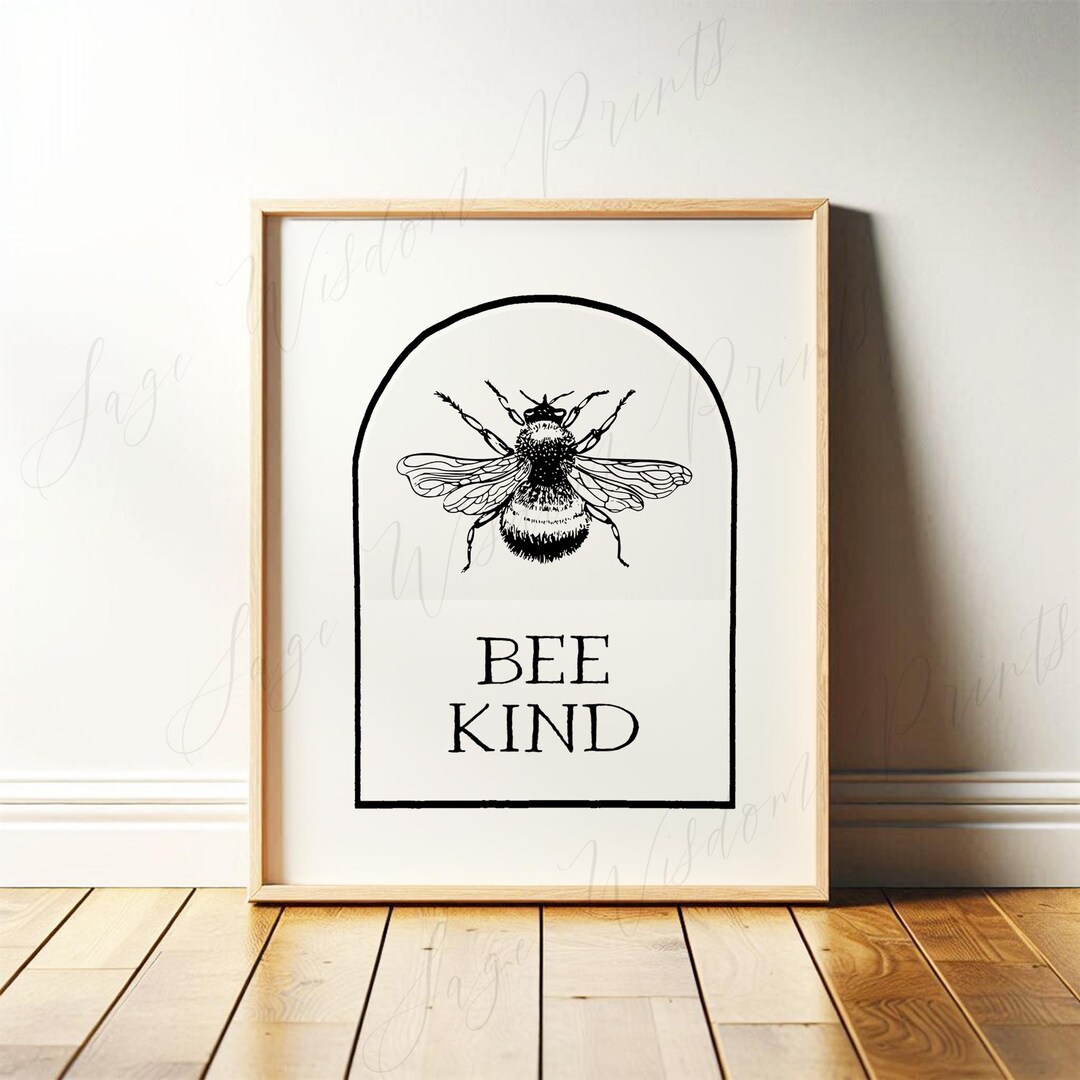 Bee Kind Print | Simple Vintage Bee Art, Arched Print for Teacher ...
