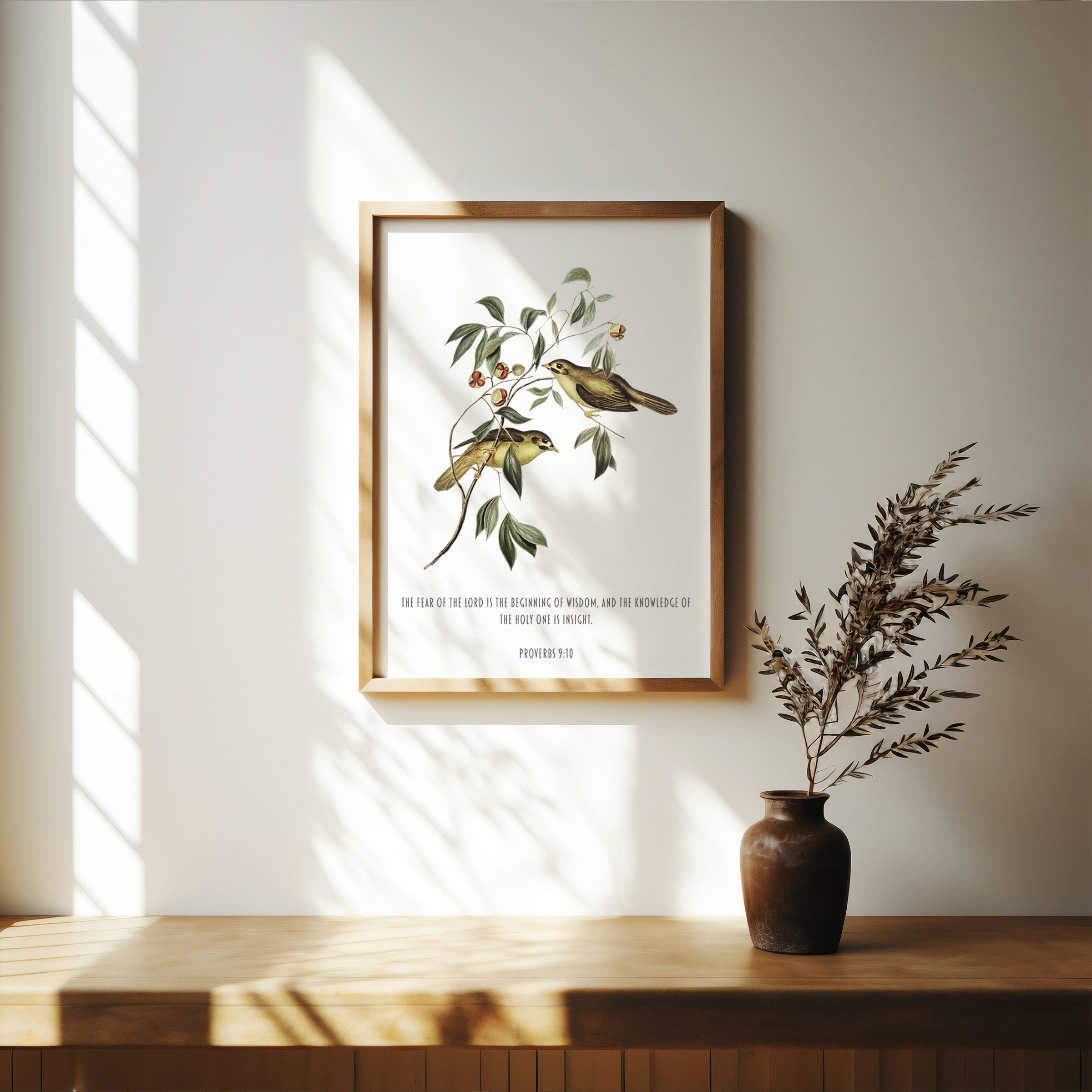 Proverbs 9:10 Printable Bible Verse Wall Art Vintage Birds Fear of the ...