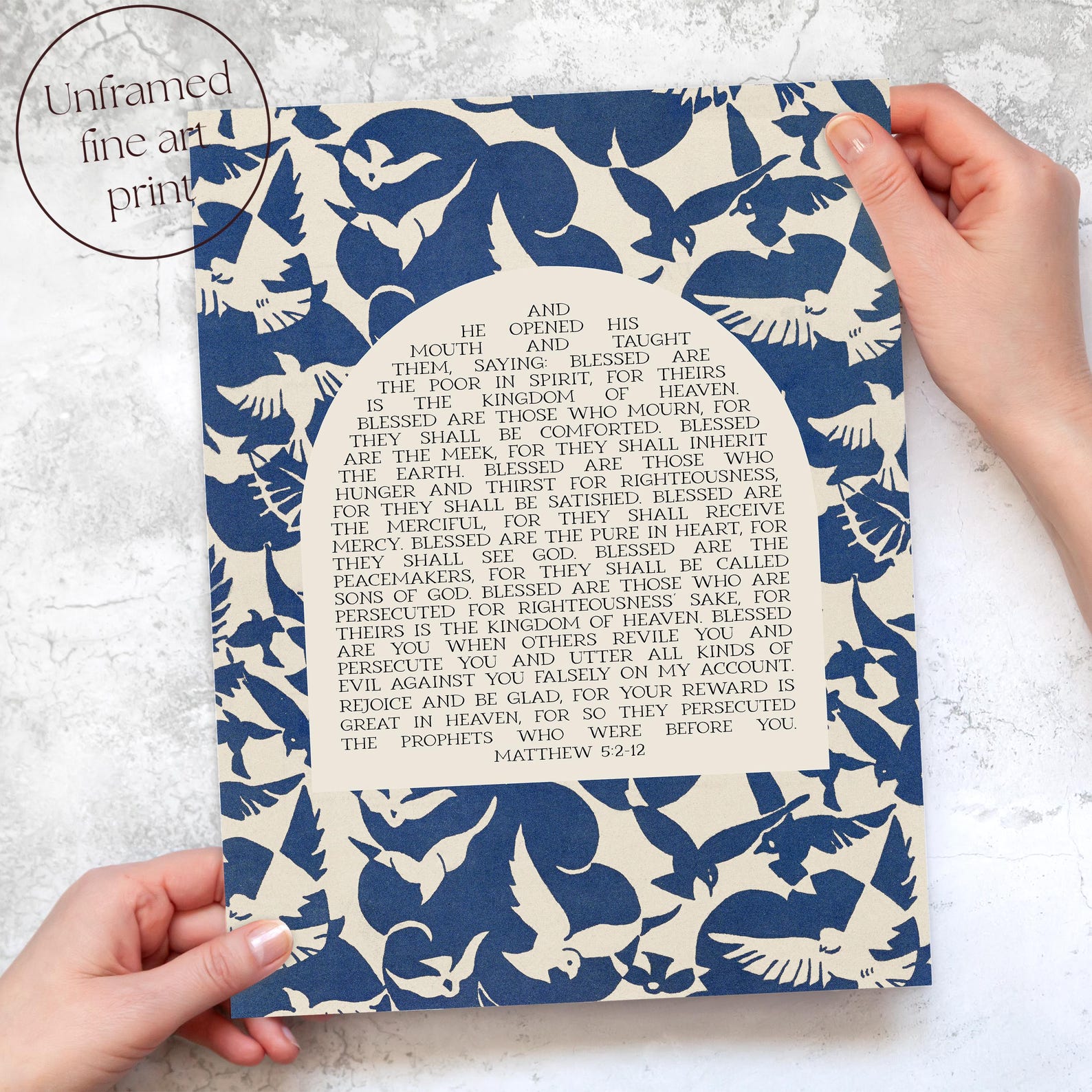 Beatitudes Print | Christian Wall Art, Blue & White Bible Verse, Modern ...