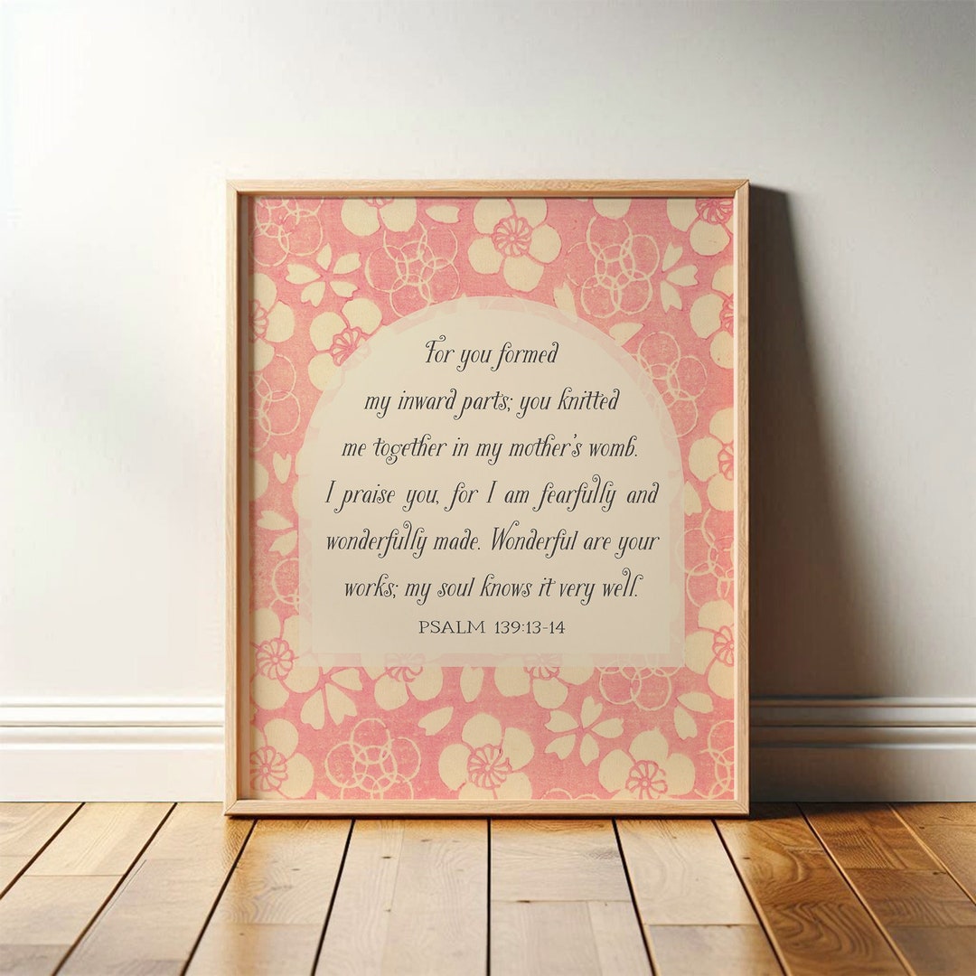 Psalm 139 Printable Christian Wall Art Cute Nursery Decor, Pink Floral ...