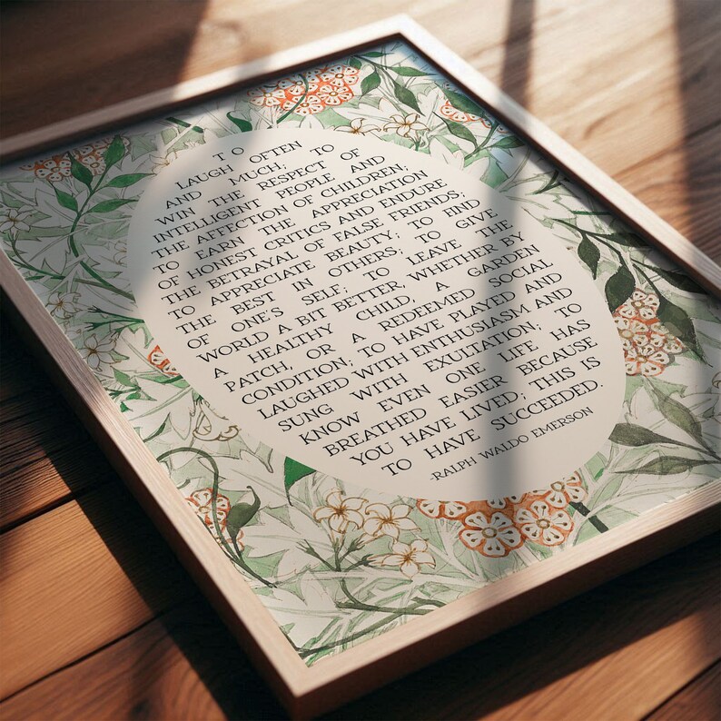 Success Quote, Ralph Waldo Emerson | Poetry Wall Art | Poem Print ...