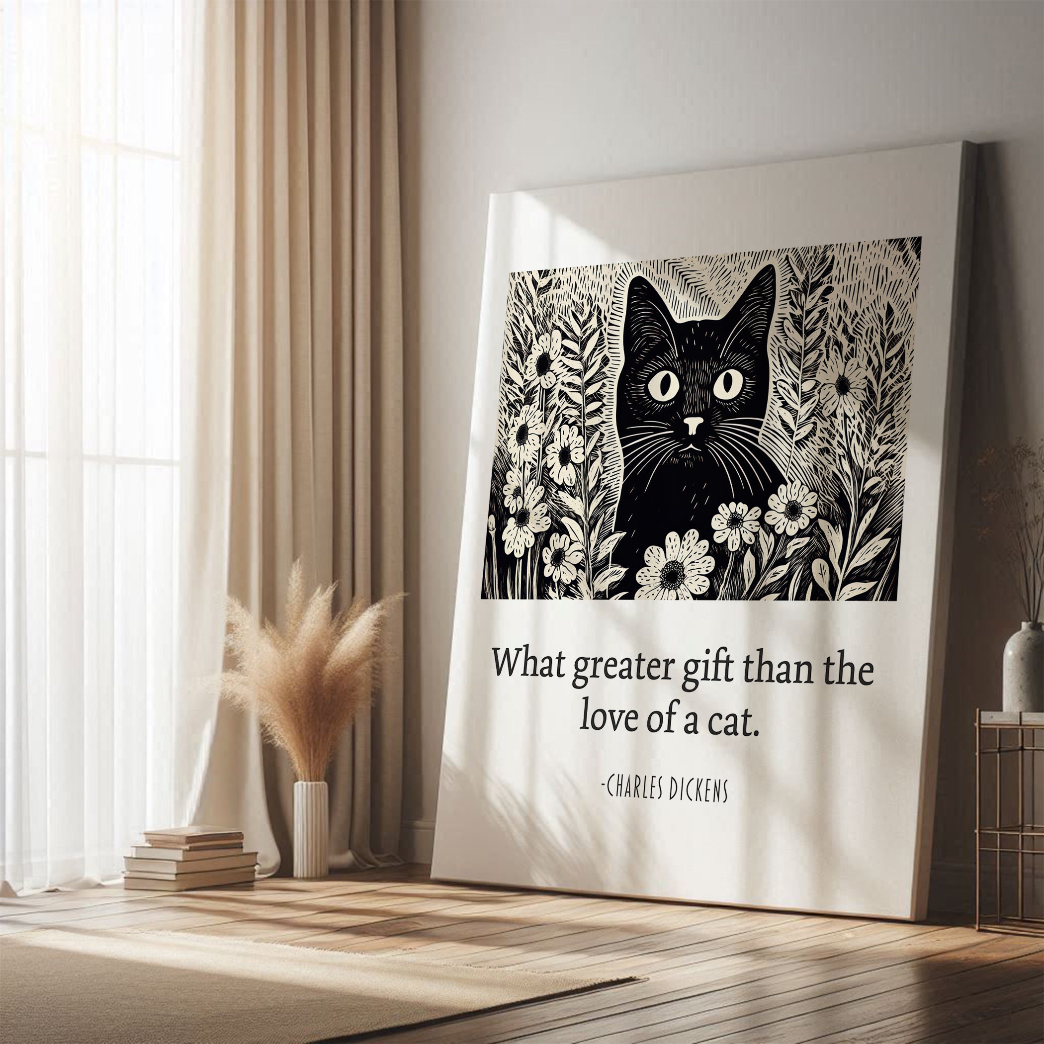 Cat Art Print Linocut Printable Cat Quote Download Black and White ...