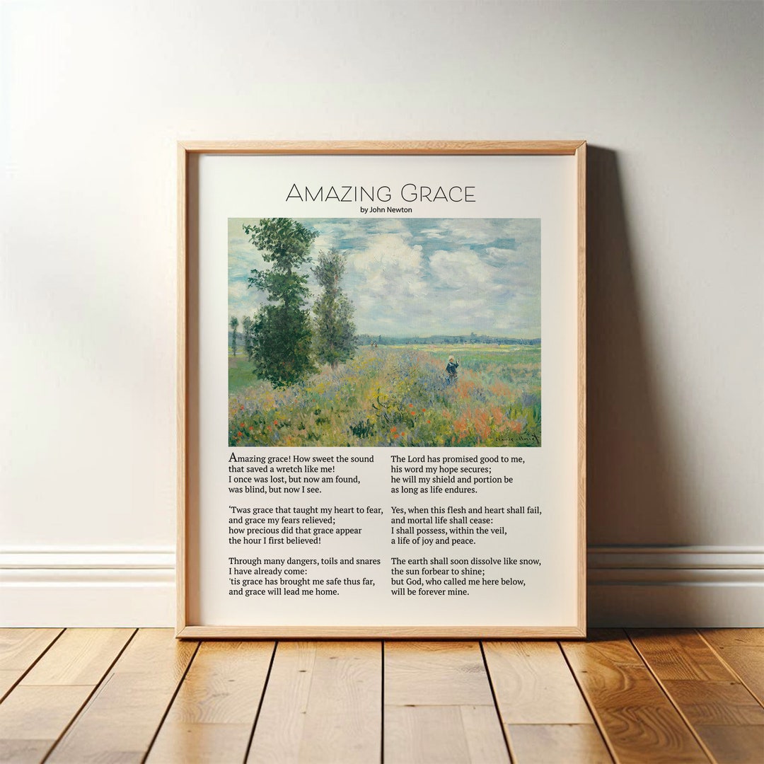 Amazing Grace Printable Christian Wall Art | Blue Green Vintage Hymn ...
