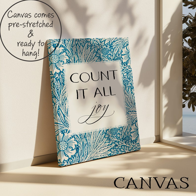 Count It All Joy | Christian Wall Art, Blue William Morris Print ...