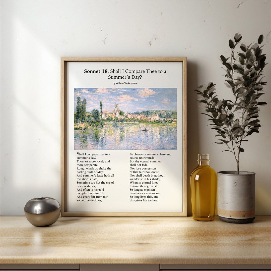 Shakespeare Poem Print Shall I Compare Thee to a Summer's Day Sonnet 18 ...