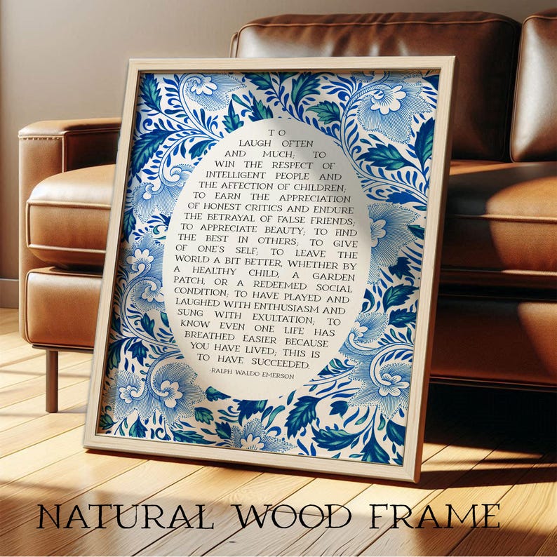 Success Quote, Ralph Waldo Emerson | Poetry Wall Art | Poem Print, Blue ...