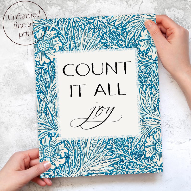 Count It All Joy | Christian Wall Art, Blue William Morris Print ...