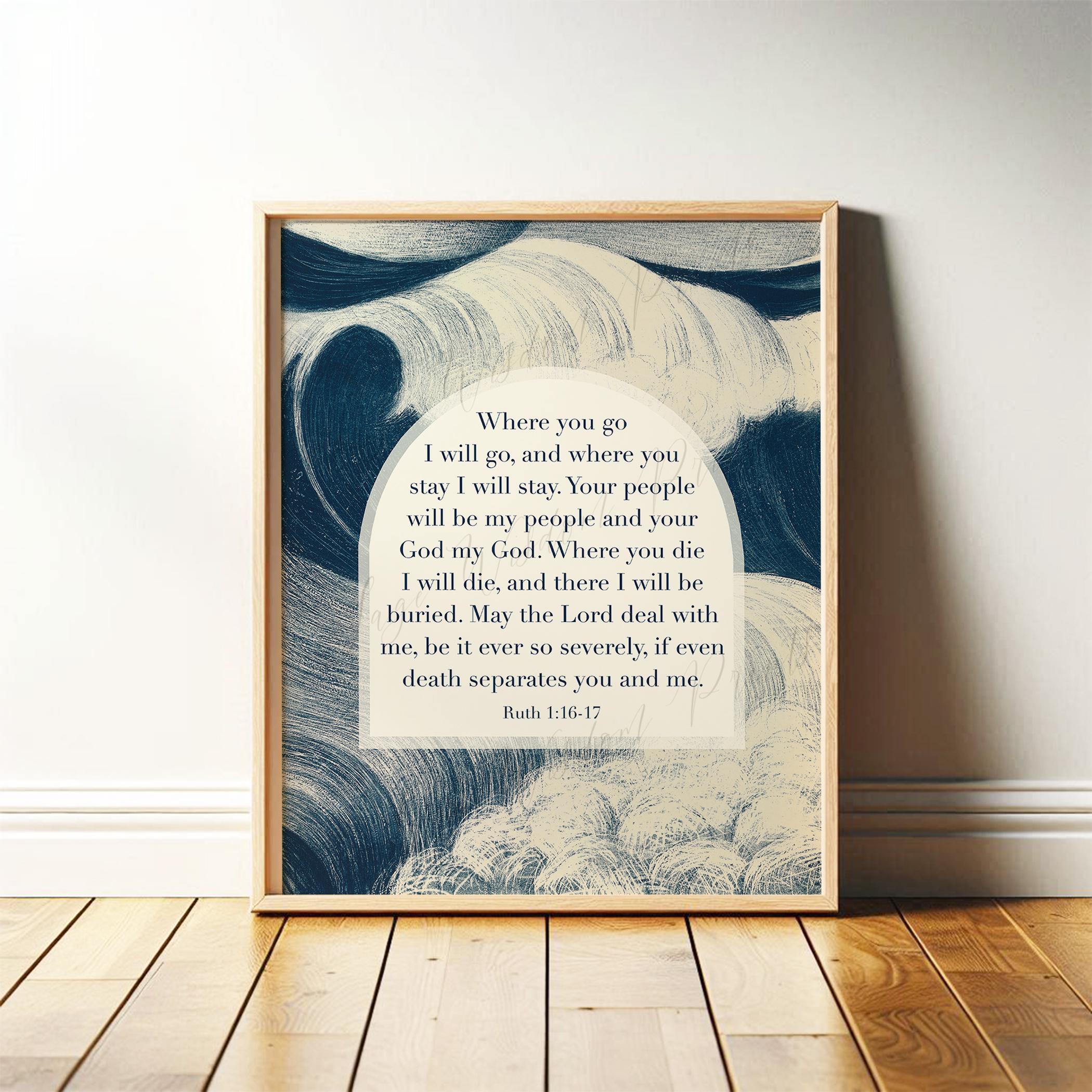 Ruth 1:16-17 Print | Christian Wall Art, Vintage Blue Bible Verse ...