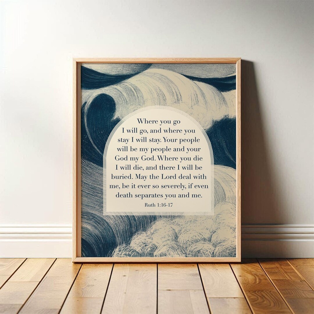 Ruth 1:16-17 Print Christian Wall Art, Vintage Blue Bible Verse, Modern ...