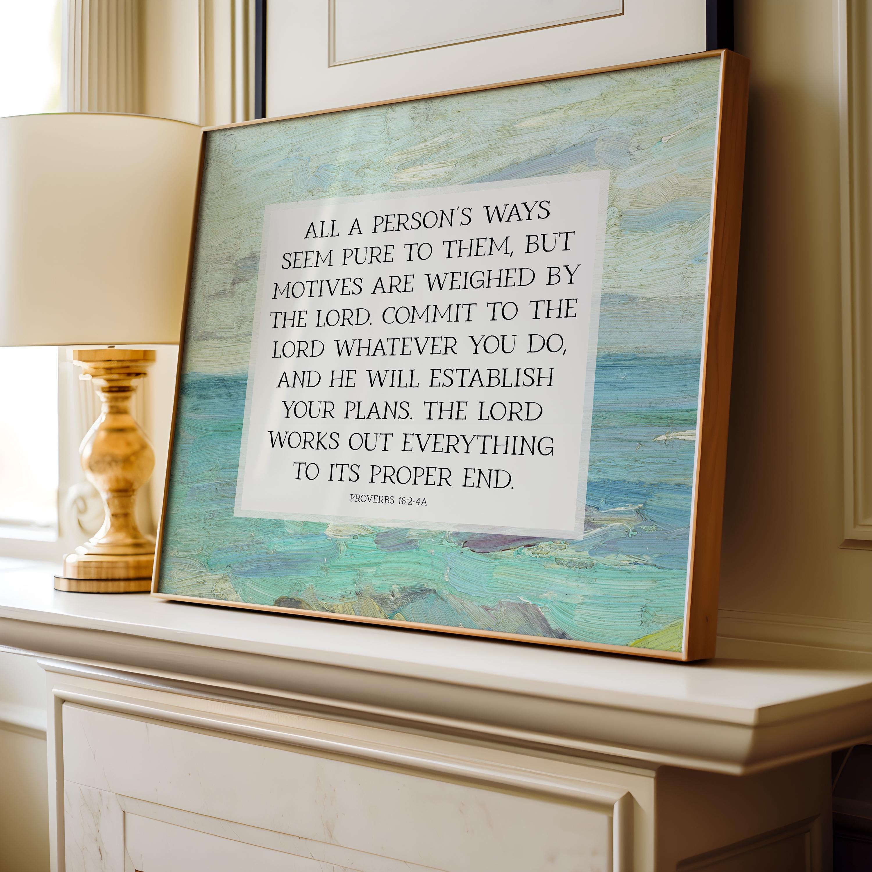Proverbs 16 | Horizontal Christian Wall Art, Blue Green Bible Verse ...