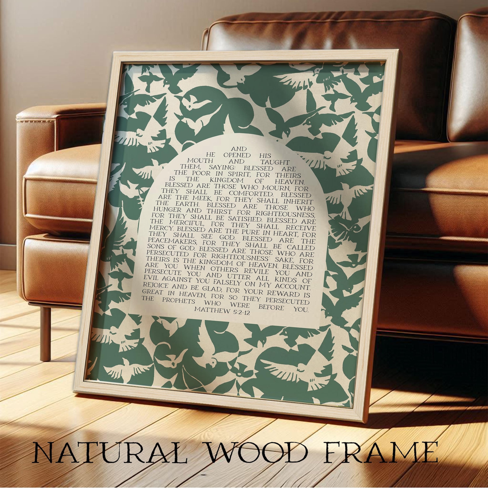 Beatitudes Print | Christian Wall Art, Green & White Bible Verse ...