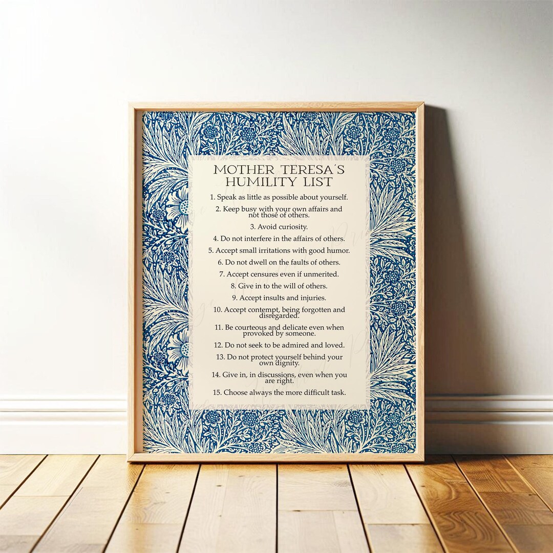 Mother Teresa Humility List Print: William Morris Floral Art (digital ...