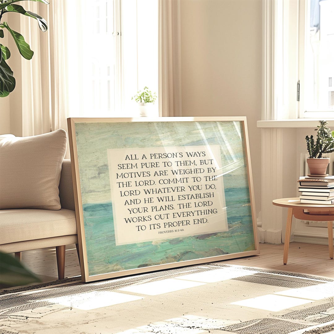 Proverbs 16 | Horizontal Christian Wall Art, Blue Green Bible Verse ...