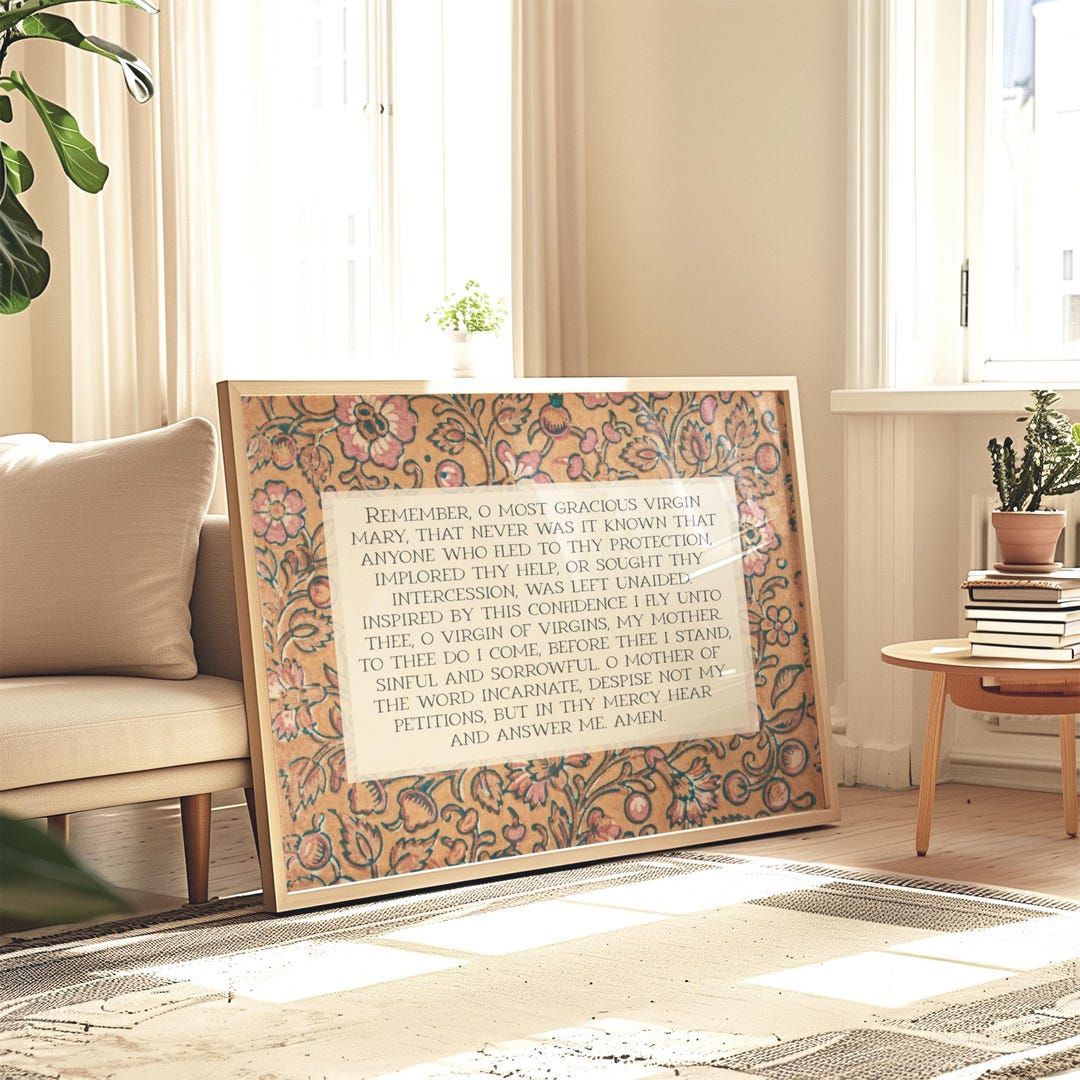 Memorare, Prayer to Virgin Mary | Catholic Wall Art With Subtle Orange ...