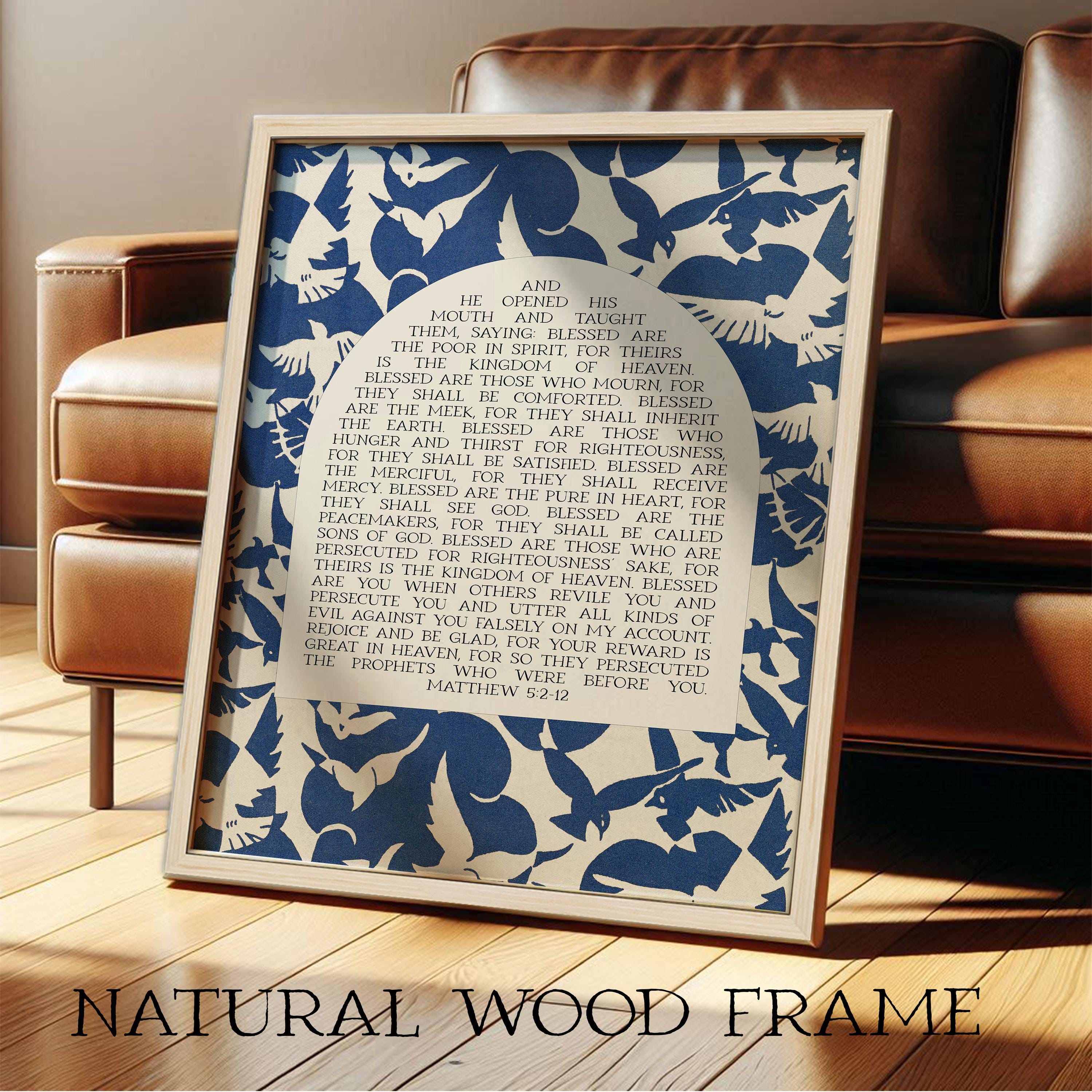 Beatitudes Print | Christian Wall Art, Blue & White Bible Verse, Modern ...