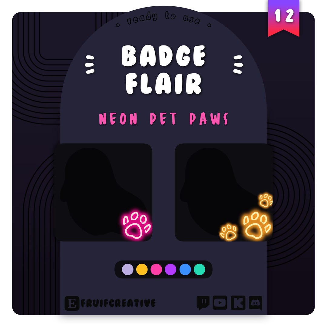 Twitch Sub Badge Flair | Neon Paws | 6x Tier 2, 6x Tier 3 Included ...