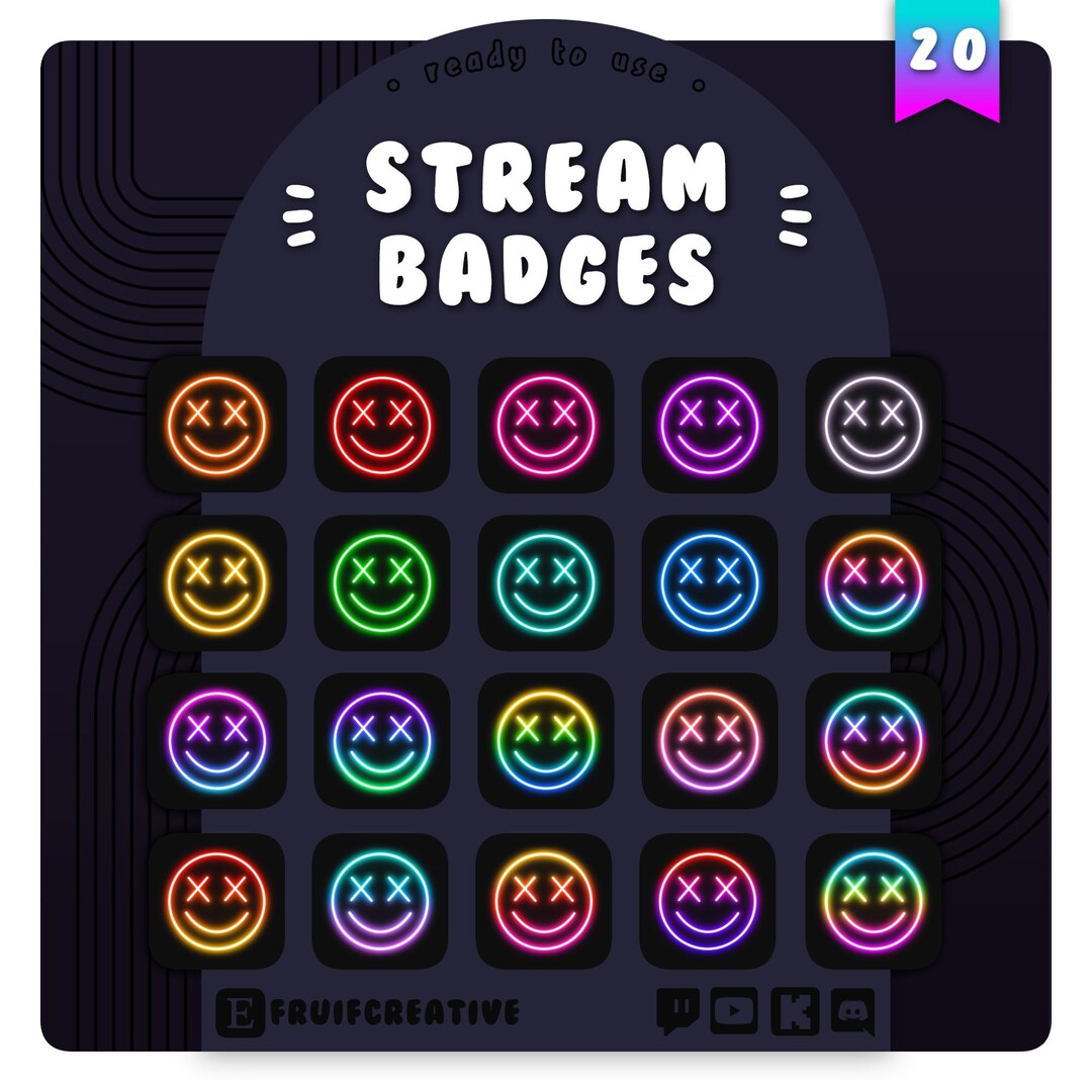 20 Sub/bit Twitch Badges | Neon X Smiley | Instant Download | Cyberpunk ...