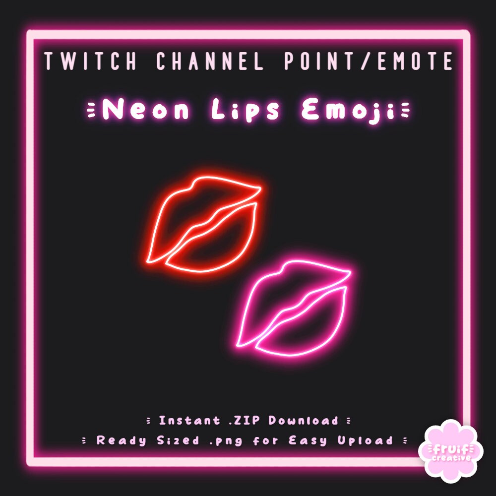 Twitch Channel Point Red Lips Emoji Cute Stream Decoration Neon Glow ...