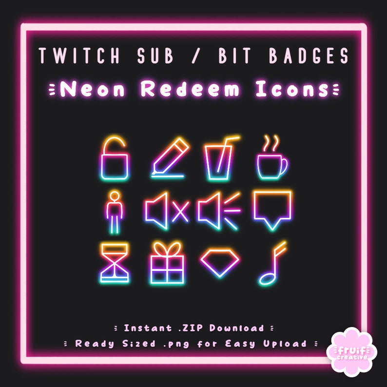 12 Twitch Channel Point Redeem Icon Pack Instant Upload Neon Rainbow ...