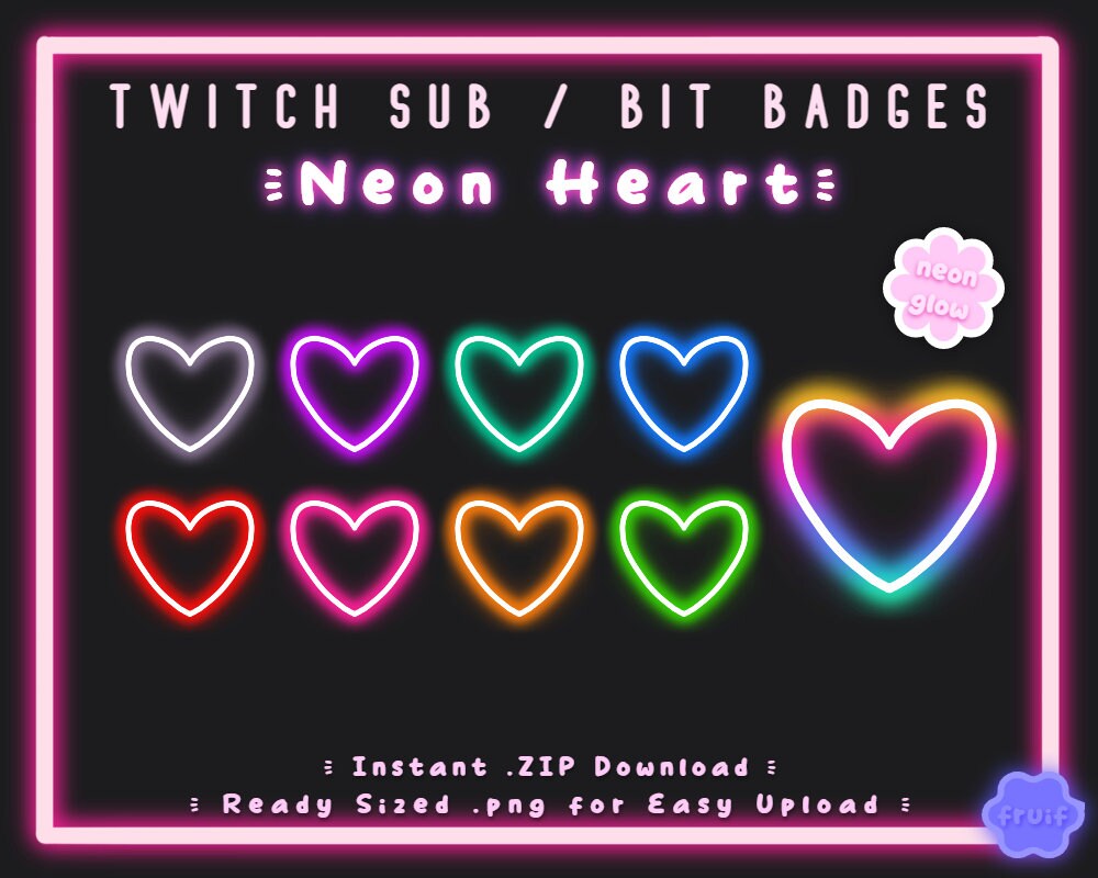 10 Sub/bit Twitch Badges Neon Love Hearts Instant Download - Etsy