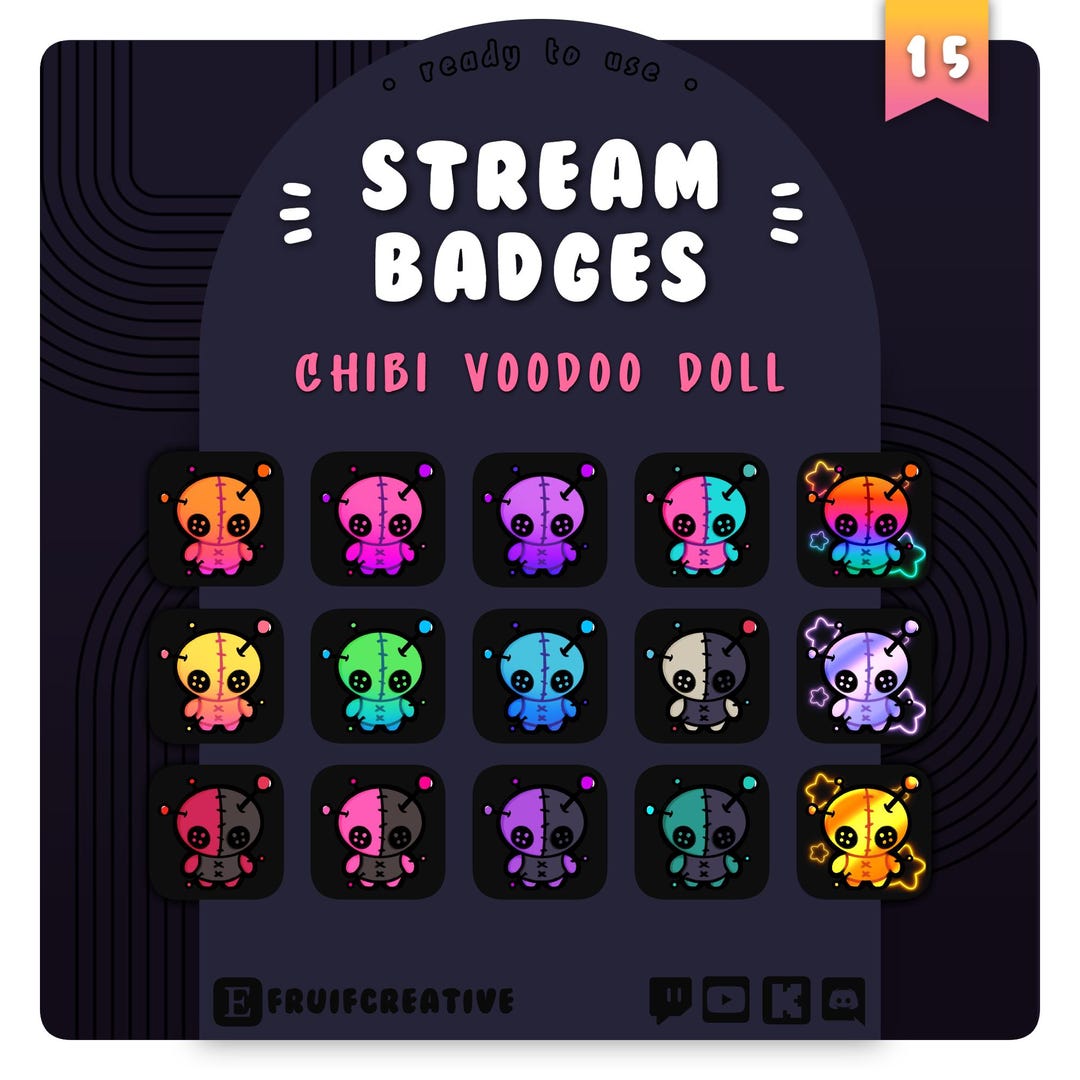 15 Sub/bit Badges | Chibi Voodoo Doll | Spooky Icons | Witchy | Edgy ...