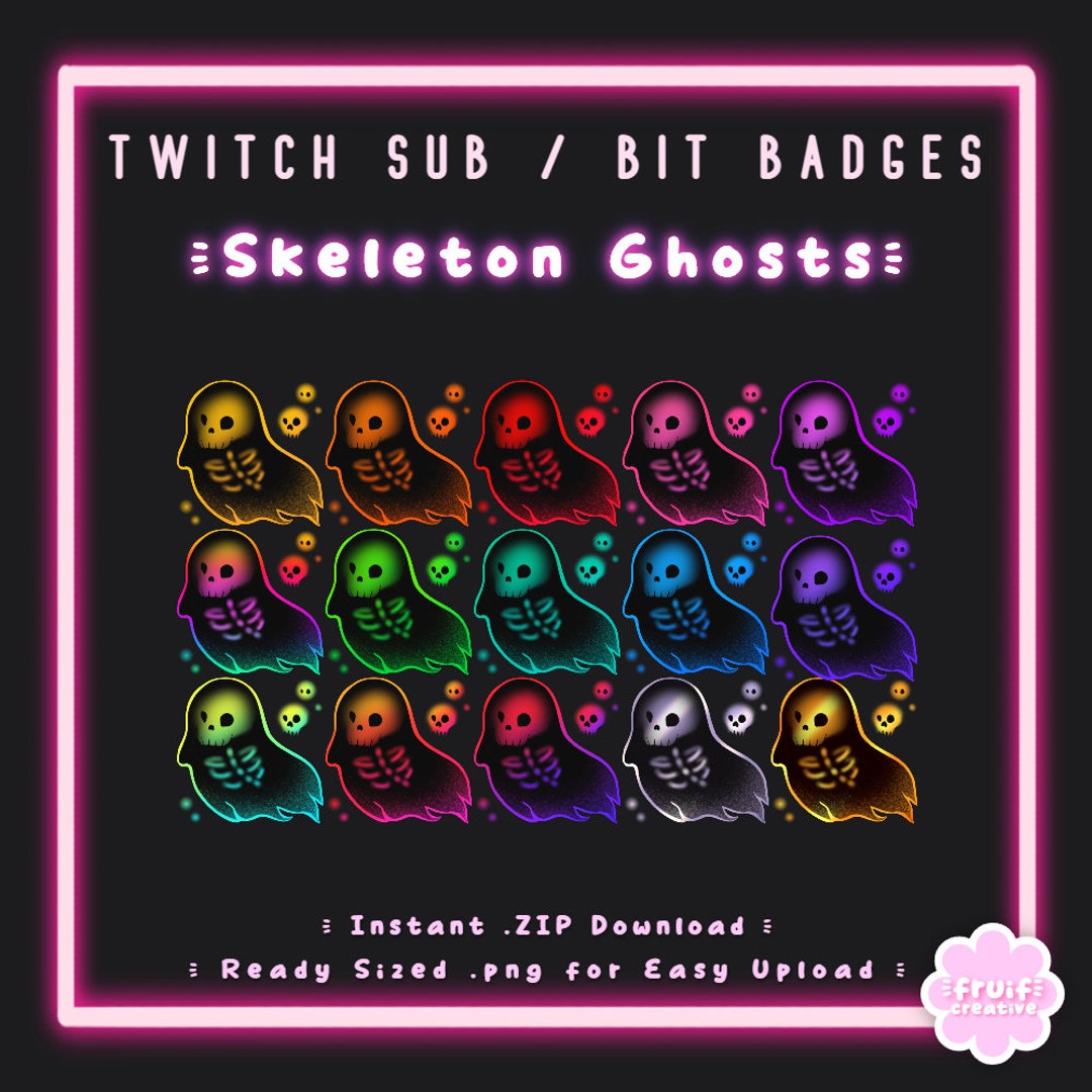 15 Sub/bit Twitch Badges Skeleton Ghosts Instant Download Spooky Witchy Skulls Neon Cute Discord ...