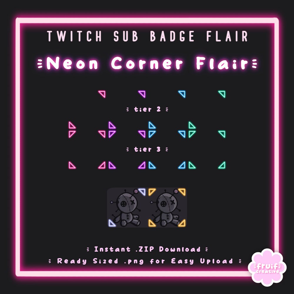 Sub Badge Flair Neon Corner Flair 6x Tier 2, 6x Tier 3 Included Cute ...