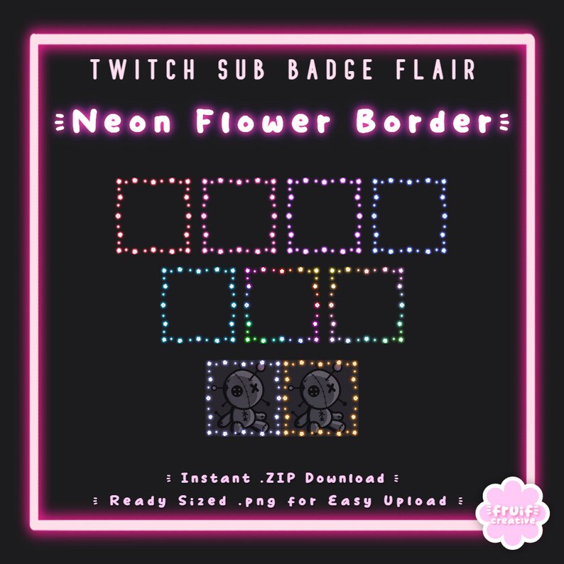 Twitch Sub Badge Flair Neon Flower Border 9 Colours Included Cute Neon ...