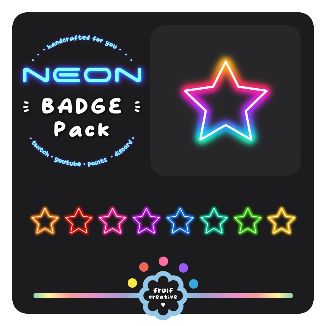 10 Sub/bit Twitch Badges Neon Stars Instant Download Cool Cute Glow ...