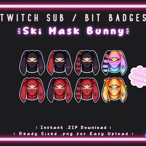 8 Sub/bit Twitch Badges Ski Mask Bunny Goth Red Baddie Instant Download ...