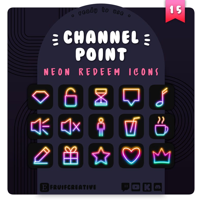 15 Twitch Channel Point Redeem Icon Pack | Instant Upload | Neon ...