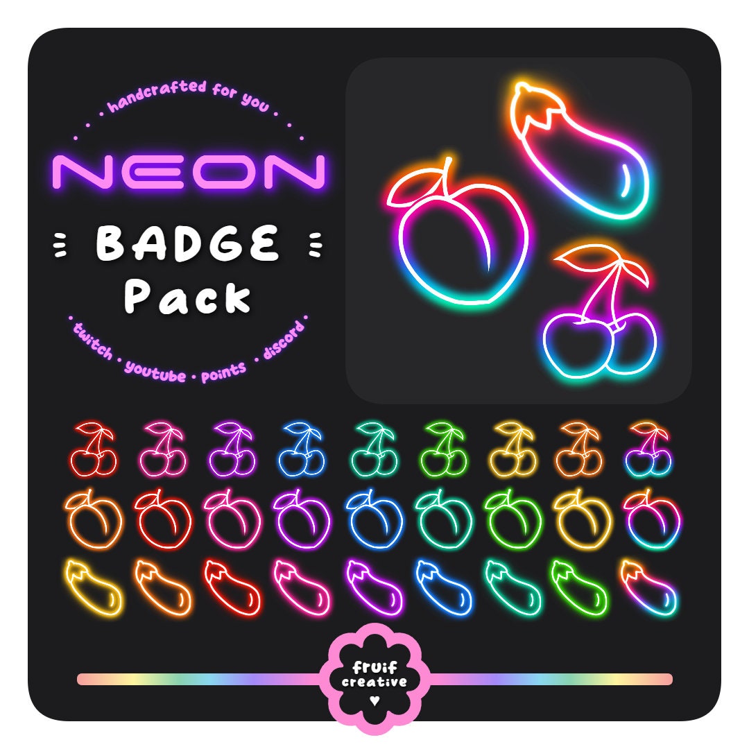 30 Sub/bit Twitch Badges Suggestive Food MEGA PACK Neon Naughty Fruit Eggplant Peach Cute ...