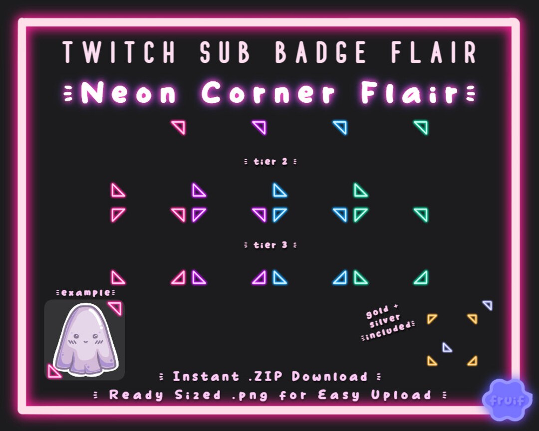 Sub Badge Flair Neon Corner Flair 6x Tier 2, 6x Tier 3 Included Cute ...