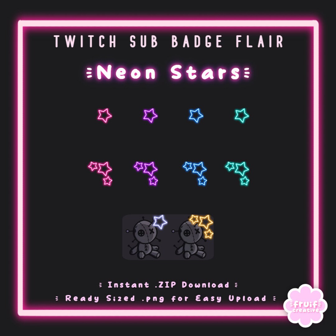 Twitch Sub Badge Flair Neon Stars 6x Tier 2, 6x Tier 3 Included Cute ...