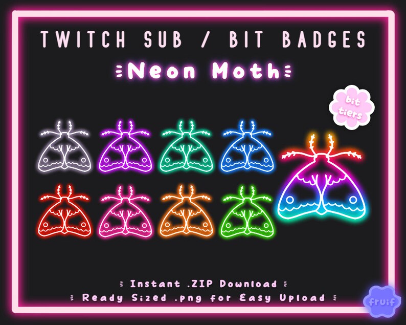 10 Sub/bit Twitch Badges Neon Moth Instant Download Cute - Etsy