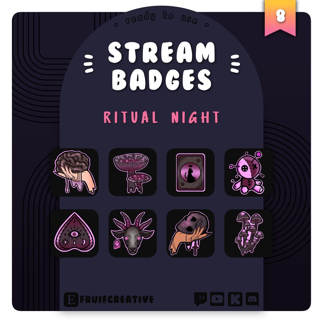 8 Sub/bit Twitch Badges | Ritual Pack | Instant Download | Pastel Pink ...