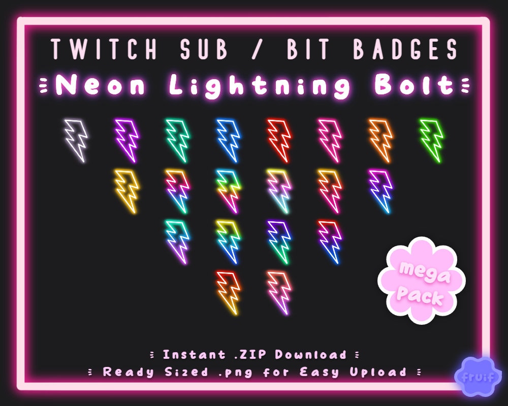 20 Sub/bit Twitch Badges Neon Lightning Bolt MEGA PACK - Etsy