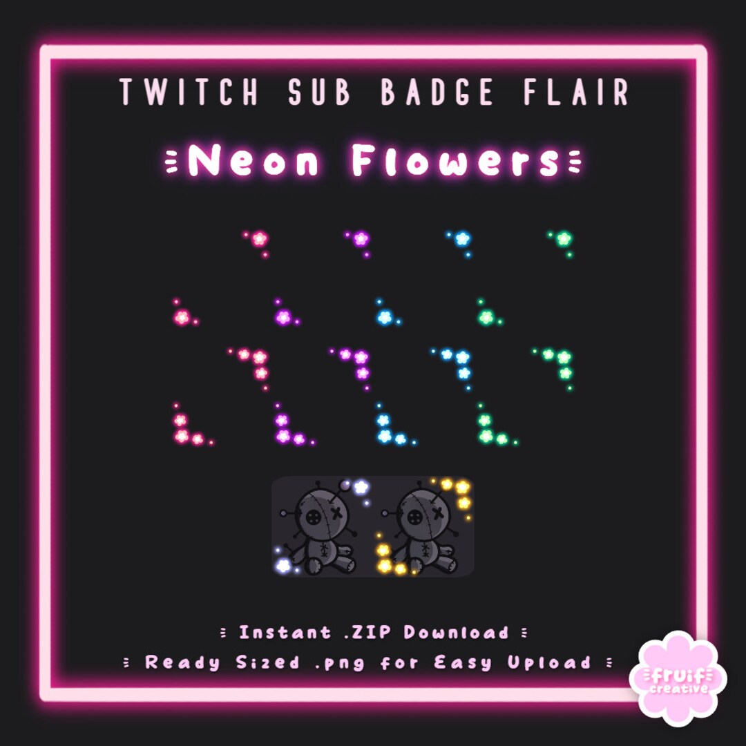 Twitch Sub Badge Flair Neon Flowers 6x Tier 2, 6x Tier 3 Included Cute ...