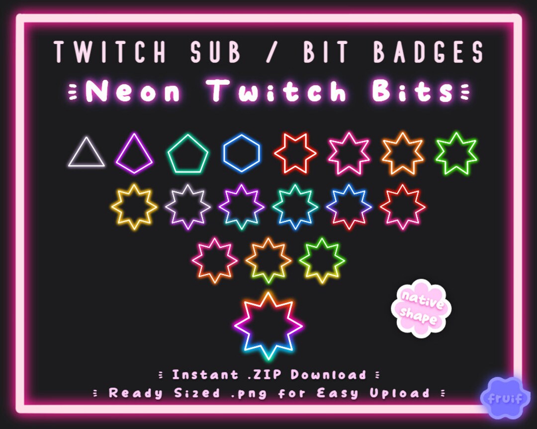 18 Bit Badges Neon Twitch Bits Cheer Icons Native Shape - Etsy
