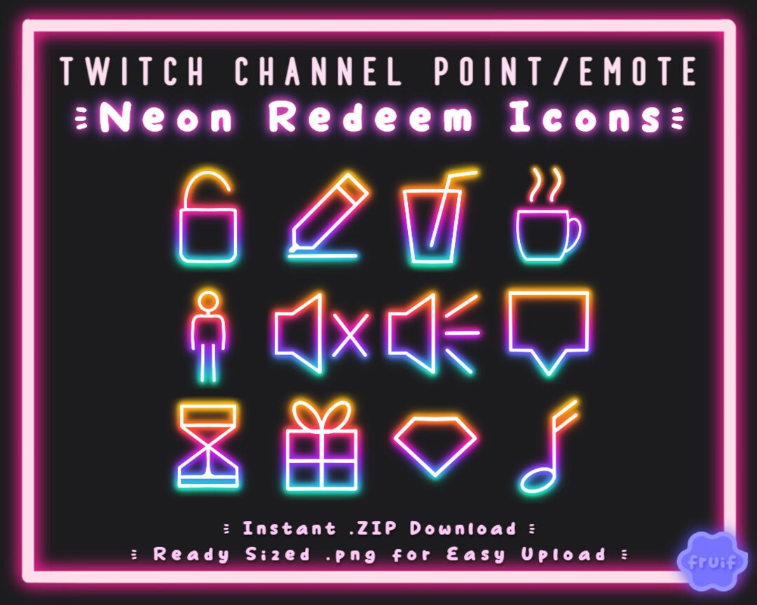 12 Twitch Channel Point Redeem Icon Pack Instant Upload Neon Rainbow ...