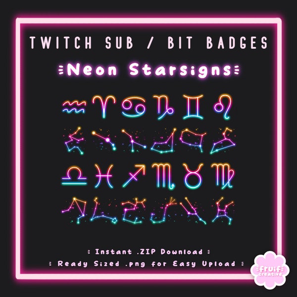20 Sub/bit Twitch Badges Neon Icon Mix Discord Server Roles Emotes RGB ...
