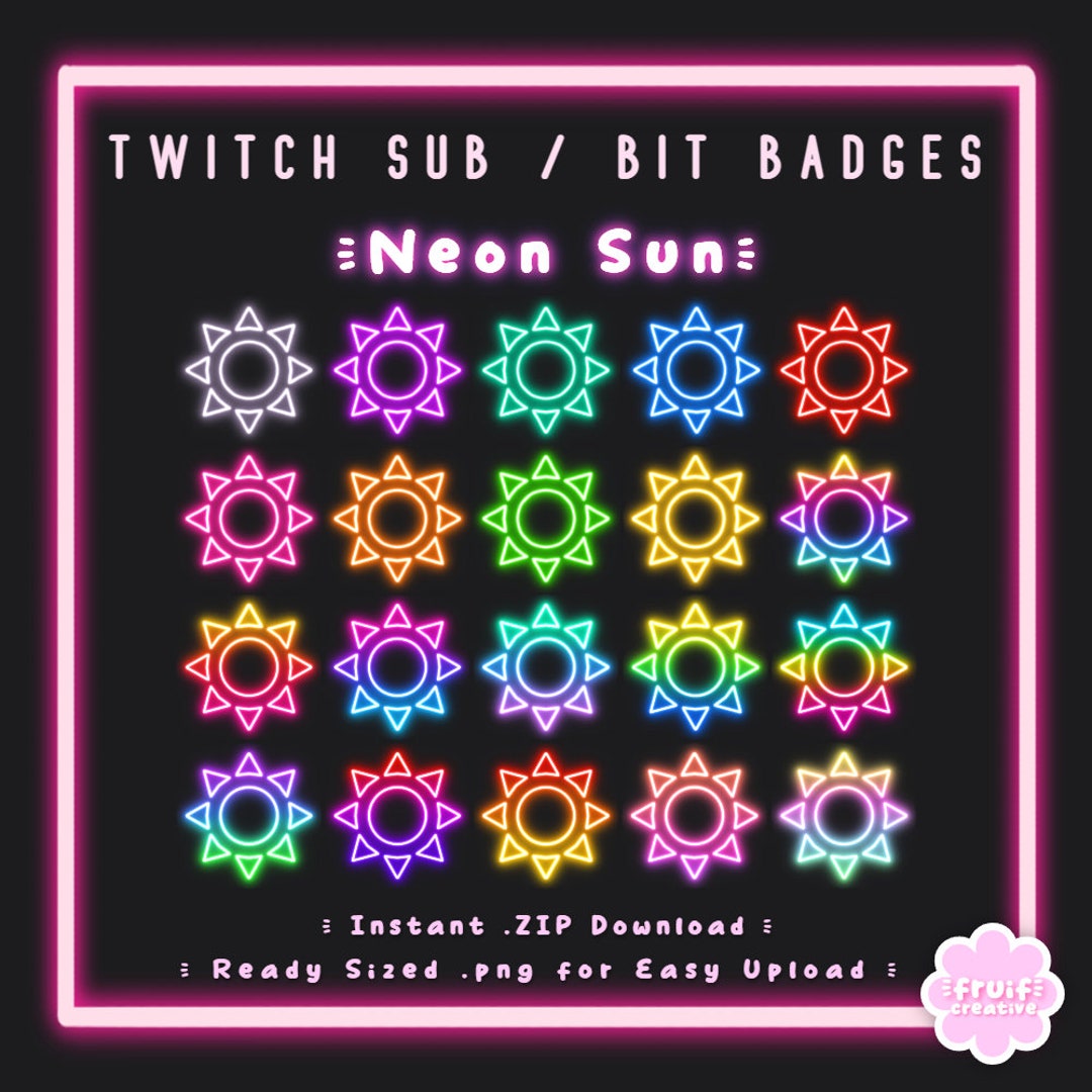 20 Sub/bit Twitch Badges Neon Sun MEGA PACK Instant Download Cute Glow ...