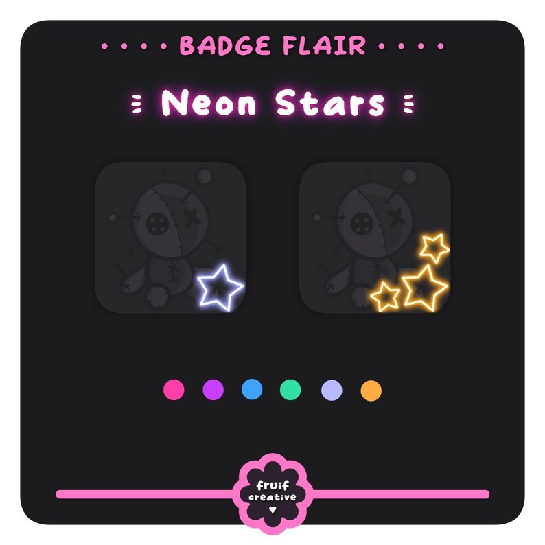 Twitch Sub Badge Flair Neon Stars 6x Tier 2, 6x Tier 3 Included Cute ...
