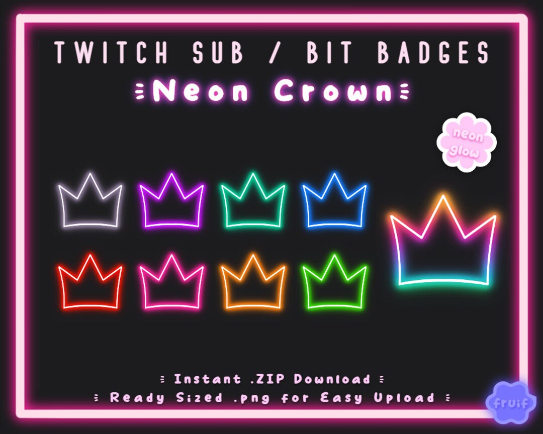 10 Sub/bit Twitch Badges Neon Crown Instant Download Cute Glow Simple ...