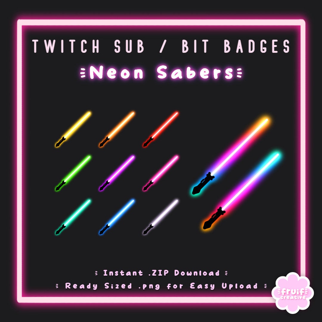 11 Sub/bit Twitch Badges Neon Sabers Instant Download 4 Sub Flairs ...